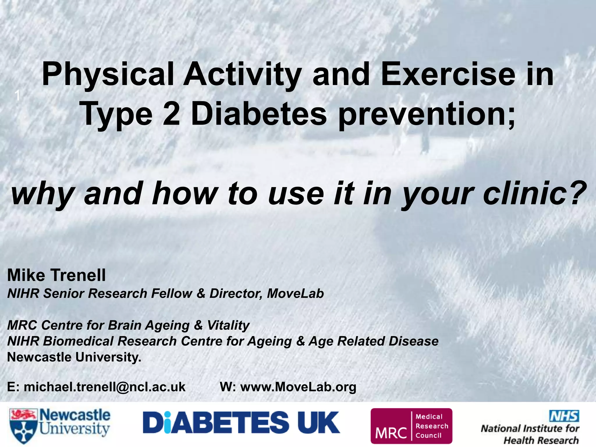 Physical Activity, Exercise and Type 2 Diabetes Prevention | PPT