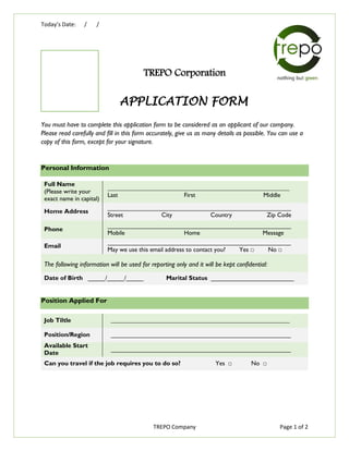 TREPO Co. Application Form | PDF