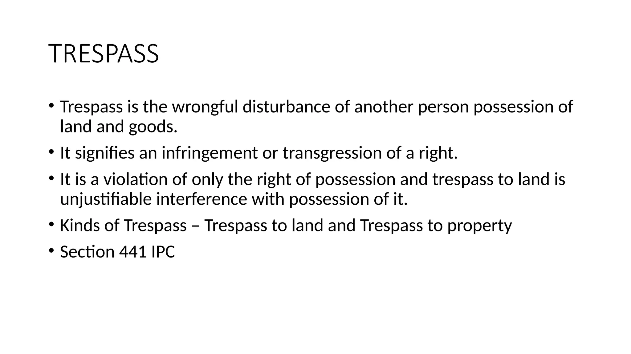 Trespass under Law of Torts with cases.pptx