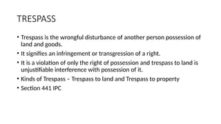 Trespass under Law of Torts with cases.pptx