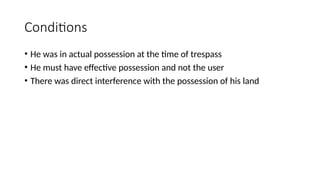 Trespass under Law of Torts with cases.pptx