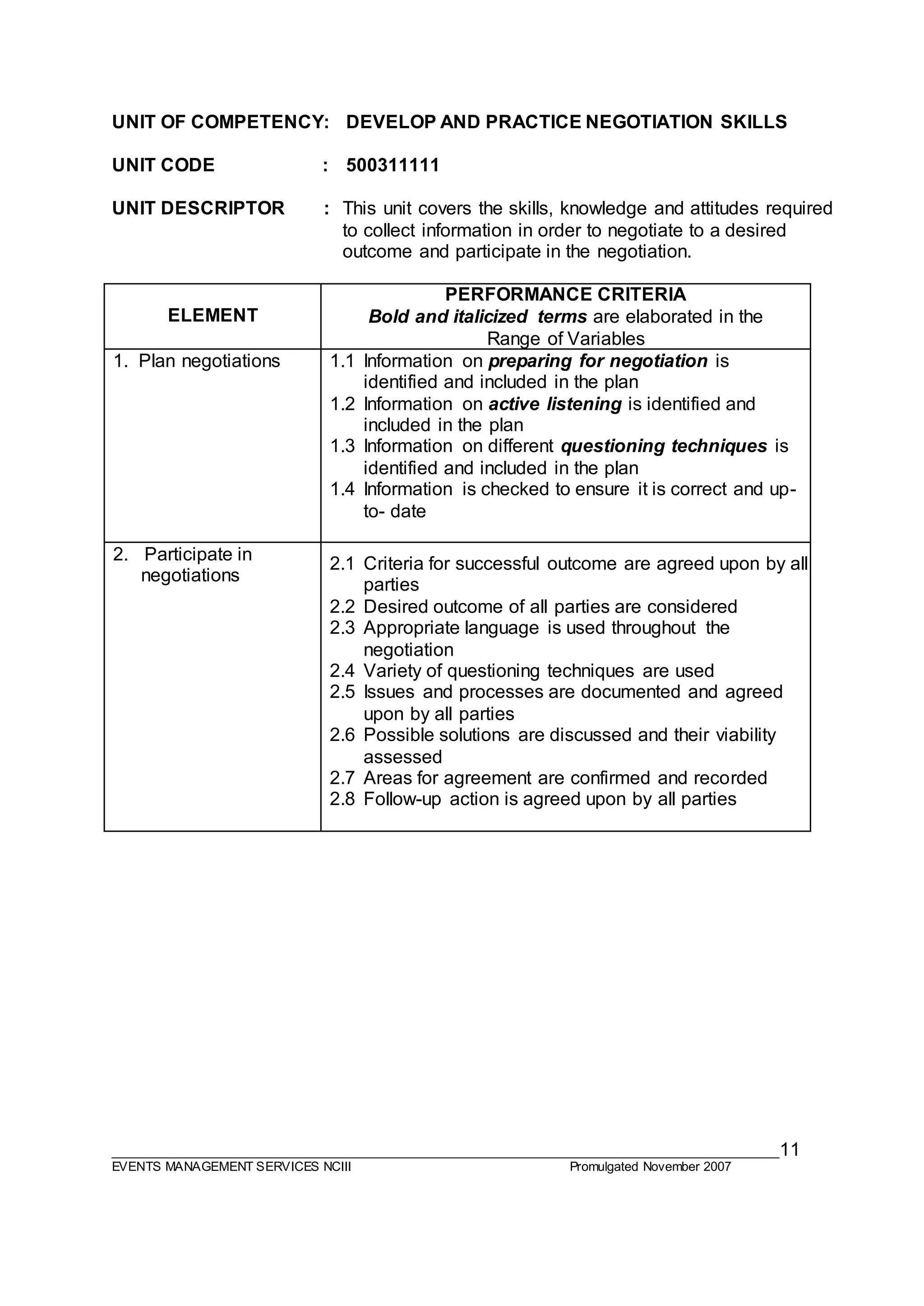 EVENTS MANAGEMENT SERVICES NC III | DOC | Web Development | Internet