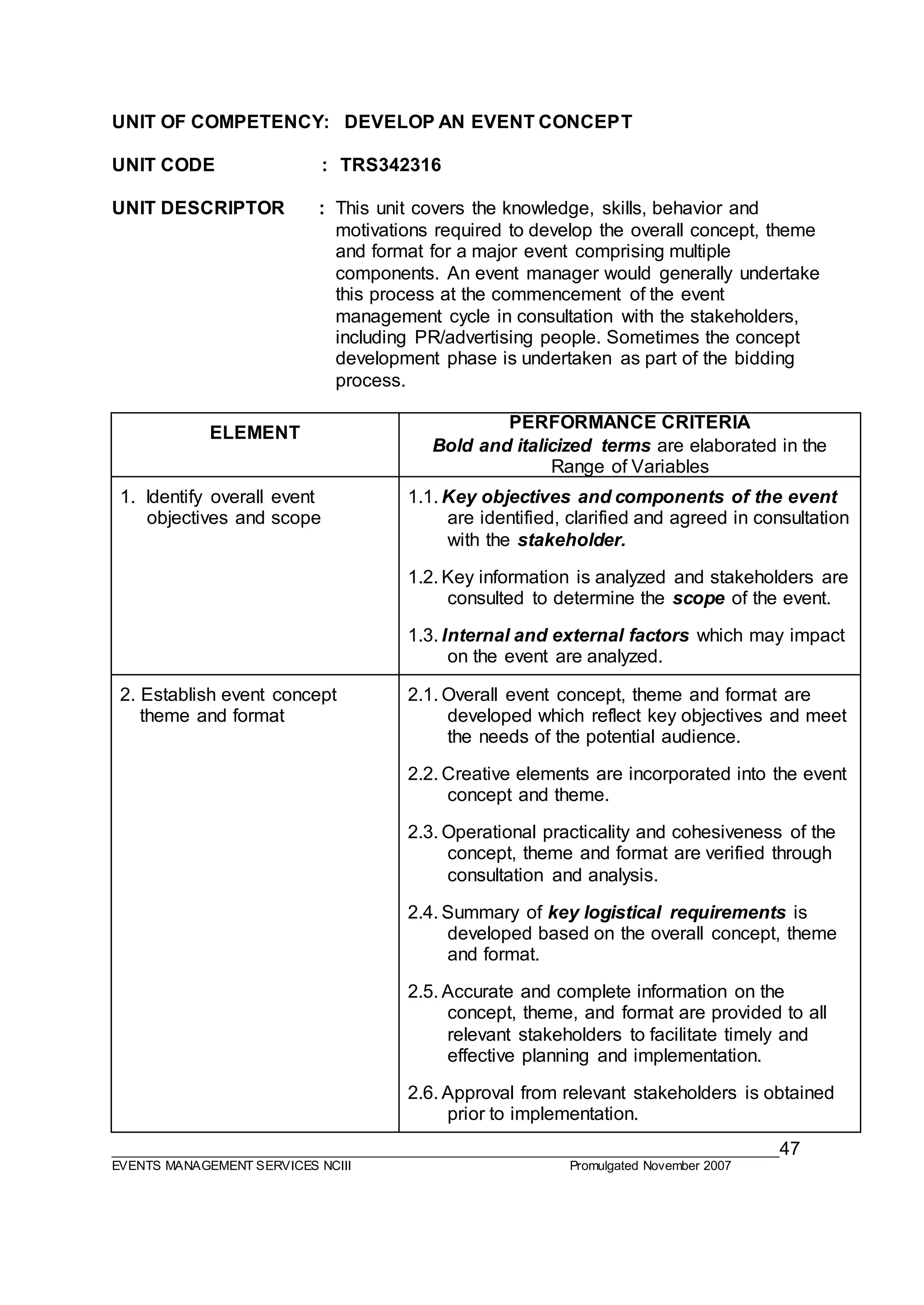 EVENTS MANAGEMENT SERVICES NC III | DOC | Web Development | Internet