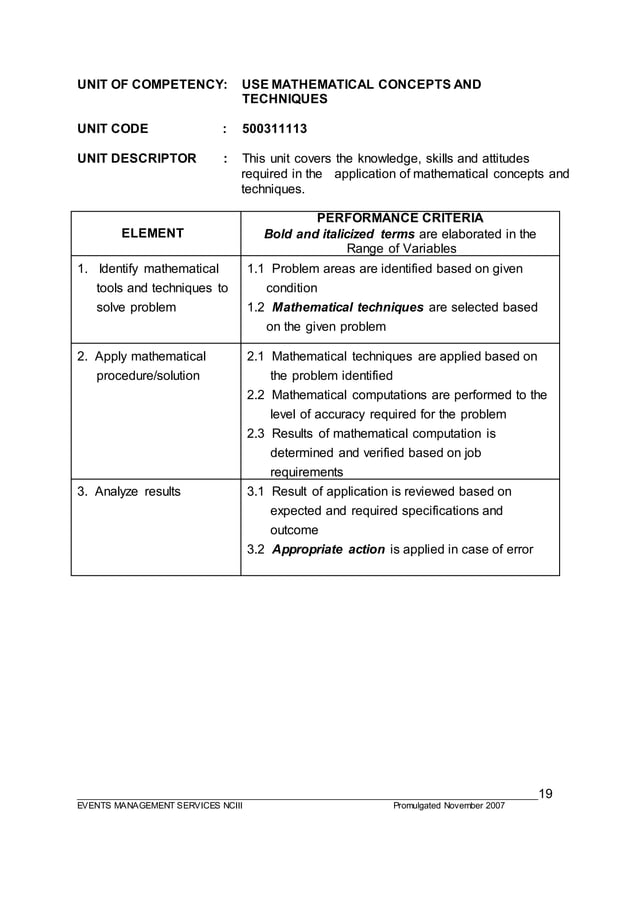 EVENTS MANAGEMENT SERVICES NC III | DOC | Web Development | Internet