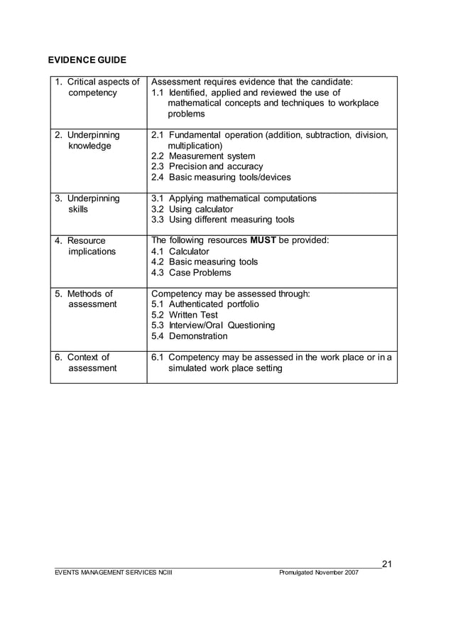 EVENTS MANAGEMENT SERVICES NC III | DOC | Web Development | Internet