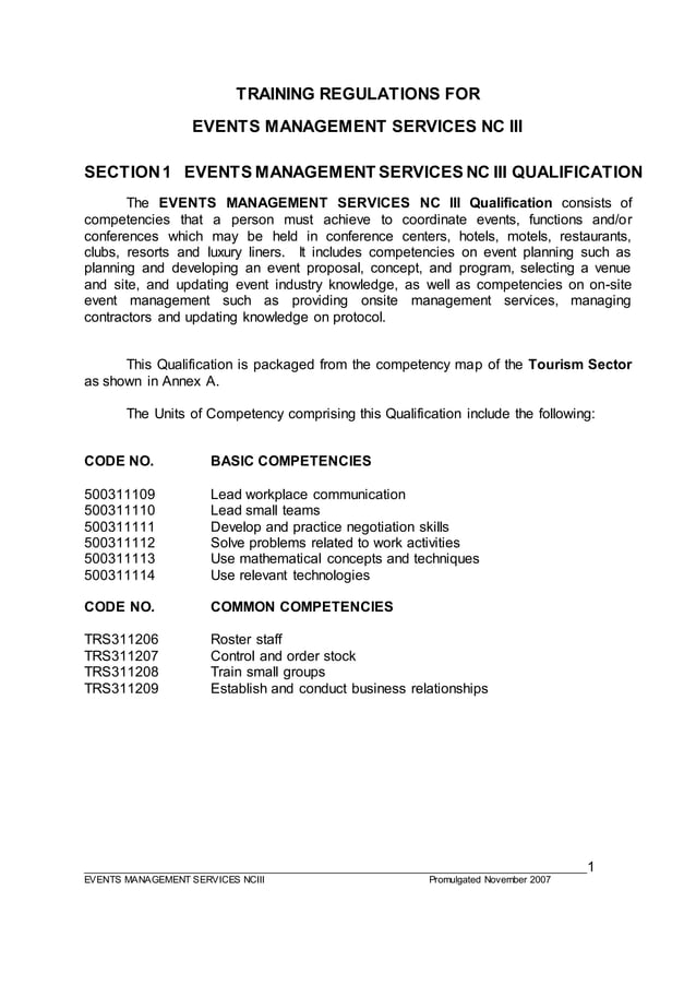 EVENTS MANAGEMENT SERVICES NC III | DOC | Web Development | Internet