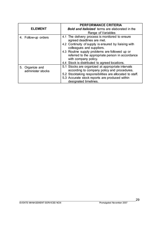 EVENTS MANAGEMENT SERVICES NC III | DOC | Web Development | Internet