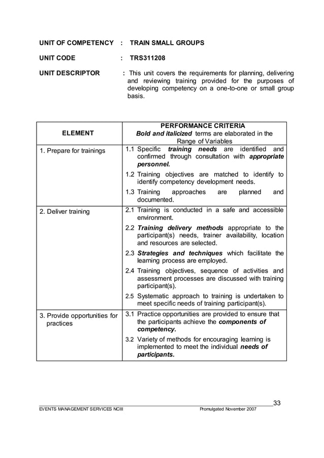 EVENTS MANAGEMENT SERVICES NC III | DOC | Web Development | Internet