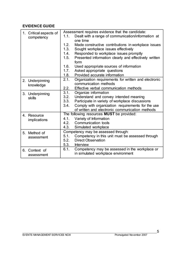 EVENTS MANAGEMENT SERVICES NC III | DOC | Web Development | Internet