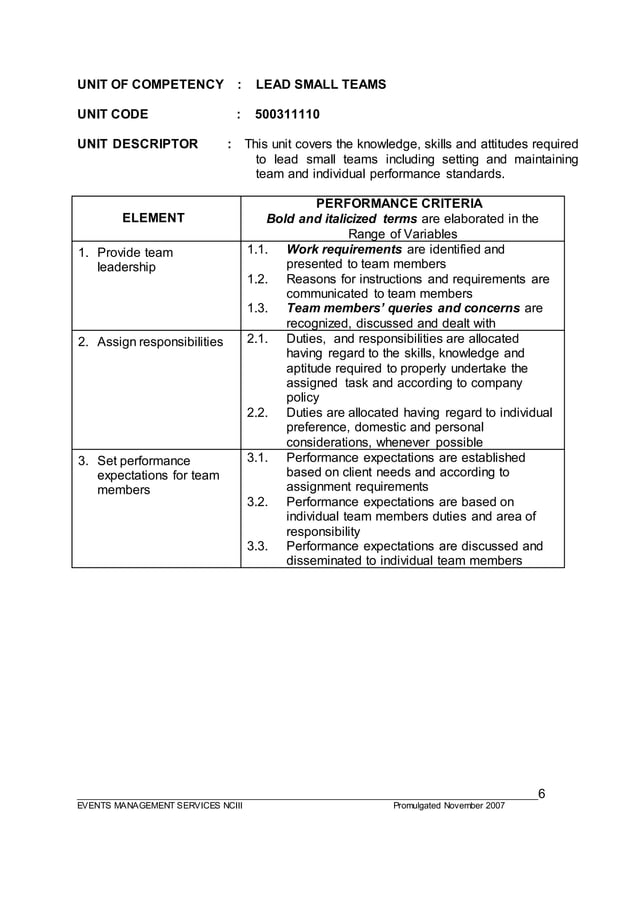 EVENTS MANAGEMENT SERVICES NC III | DOC | Web Development | Internet
