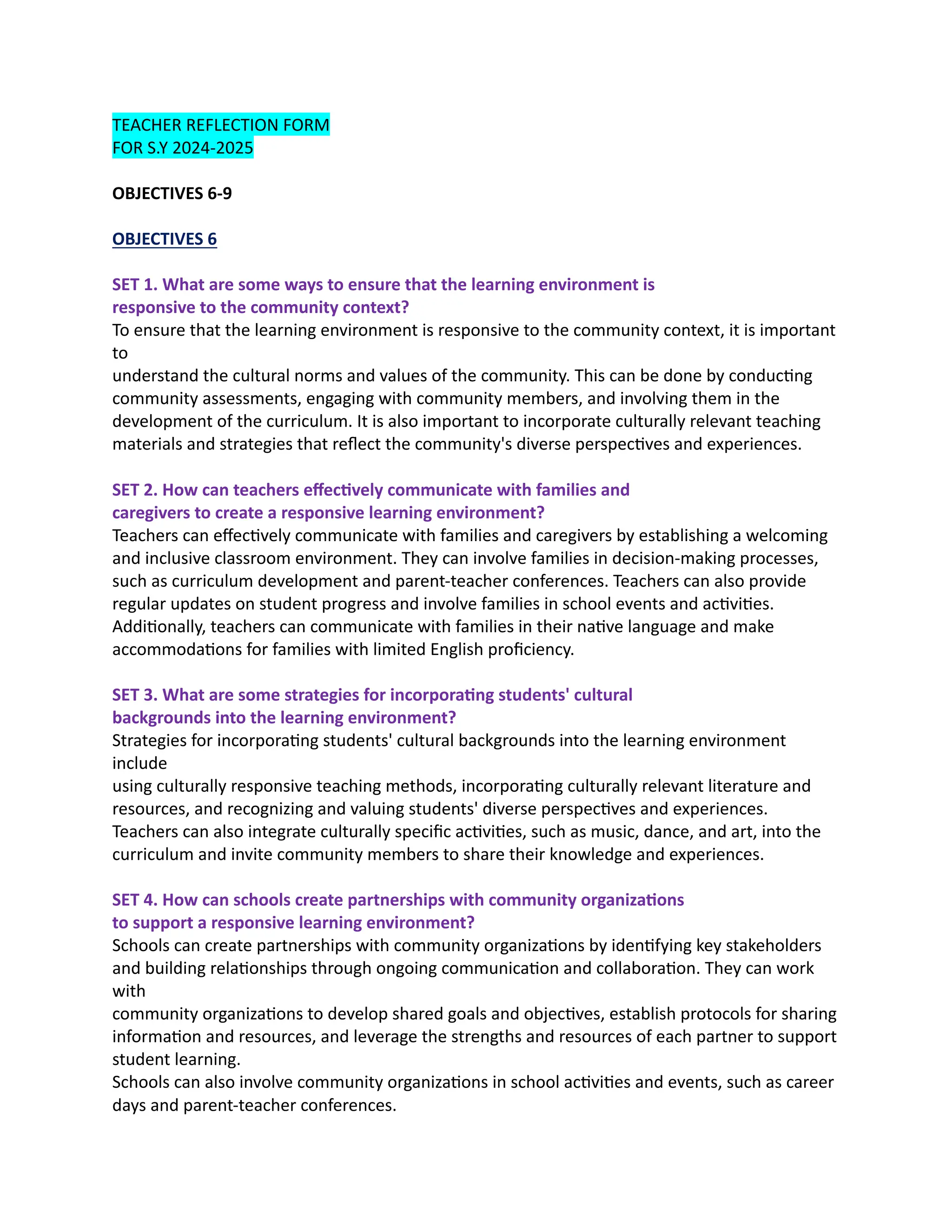 teacher reflective form document ddccdce | PDF