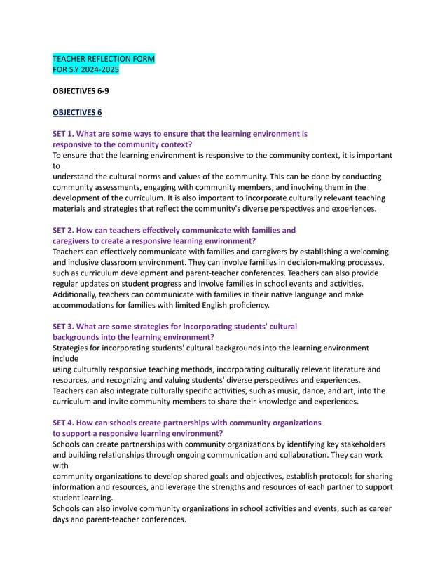 teacher reflective form document ddccdce | PDF | Professional School | Postgraduate Education