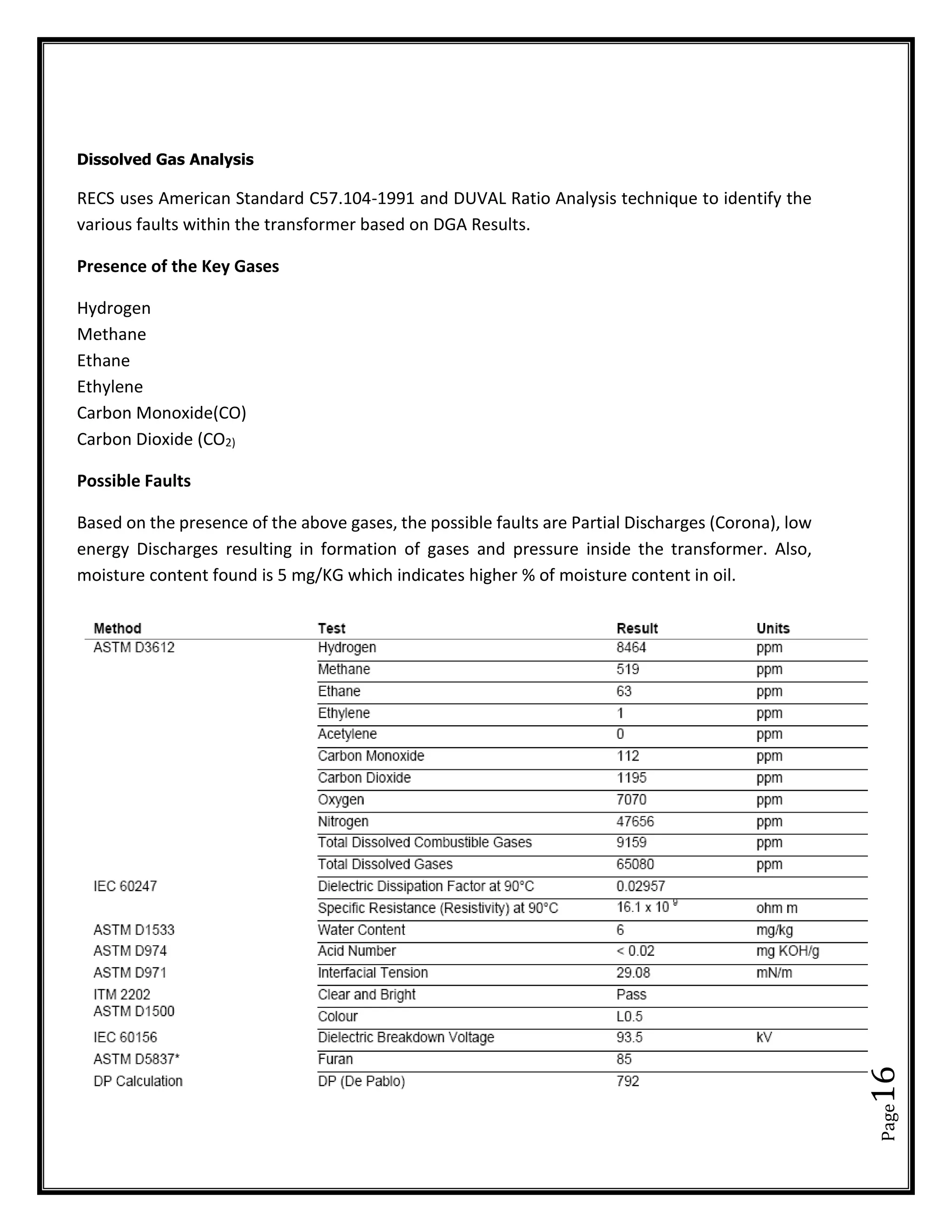 TRANSFORMER SAMPLE REPORT DGA PHYSICAL CONDITION | PDF