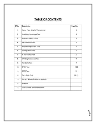 TRANSFORMER SAMPLE REPORT DGA PHYSICAL CONDITION | PDF