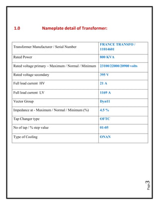 TRANSFORMER SAMPLE REPORT DGA PHYSICAL CONDITION | PDF