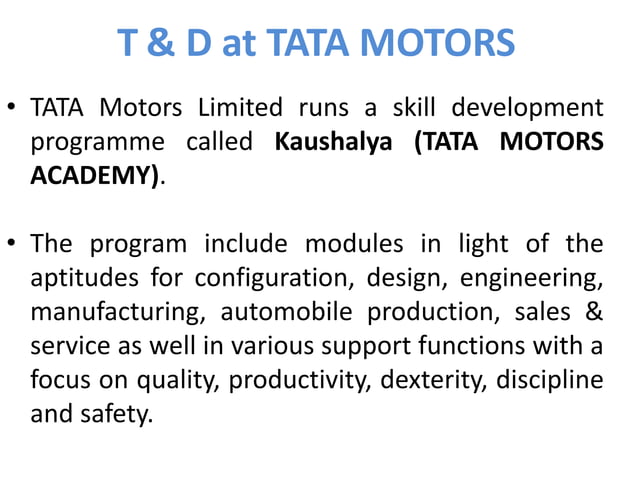 TRAININGg & DEVELOPMENT at tata group and tata motors | PPTX