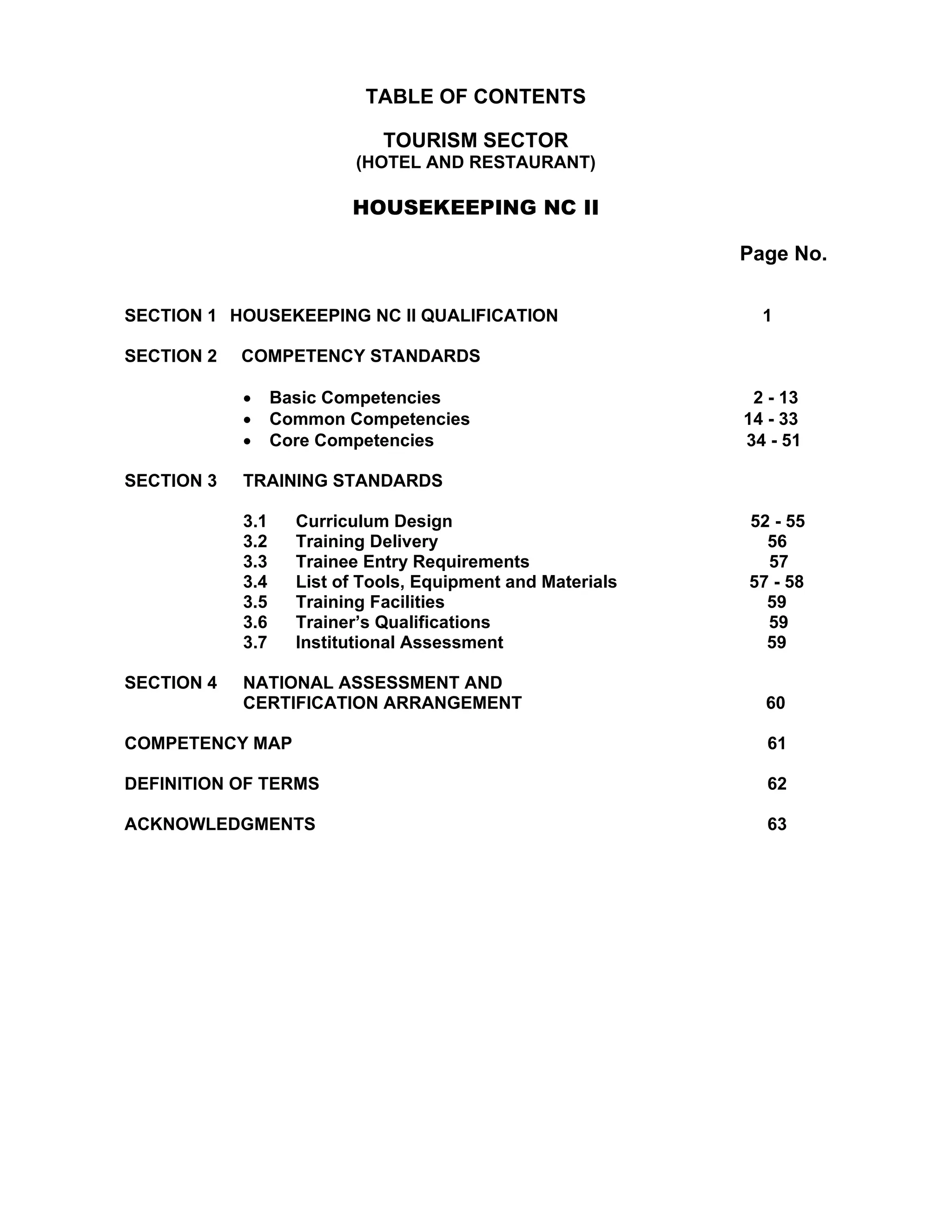 Training Regulation Housekeeping NC II TESDA | PDF