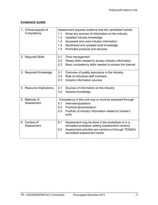 Training Regulation Housekeeping NC II TESDA | PDF