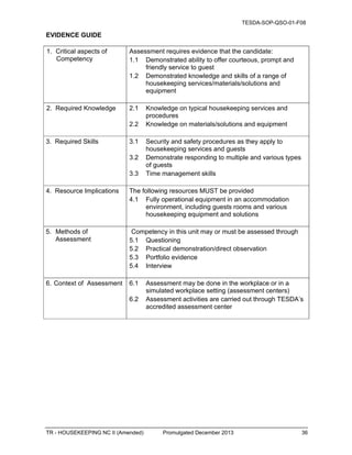 Training Regulation Housekeeping NC II TESDA | PDF