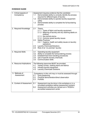 Training Regulation Housekeeping NC II TESDA | PDF