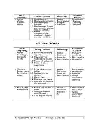 Training Regulation Housekeeping NC II TESDA | PDF