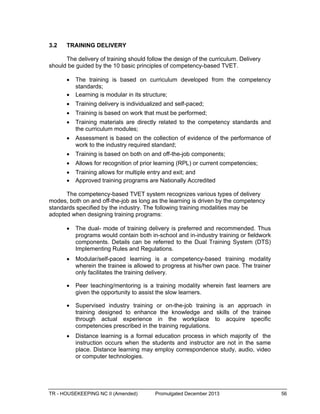 Training Regulation Housekeeping NC II TESDA | PDF