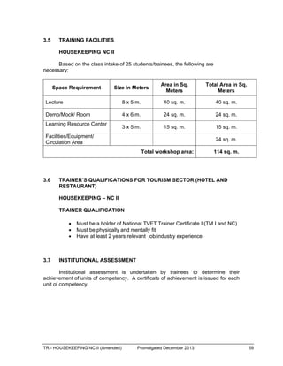 Training Regulation Housekeeping NC II TESDA | PDF