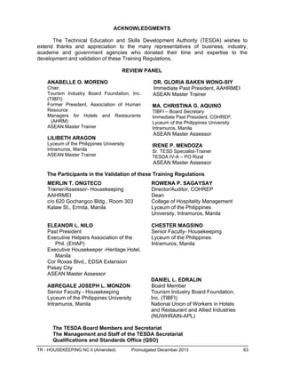 Training Regulation Housekeeping NC II TESDA | PDF