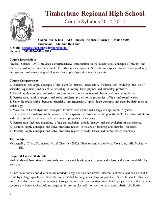 Trhs 14 15 acc physical science syllabus | PDF