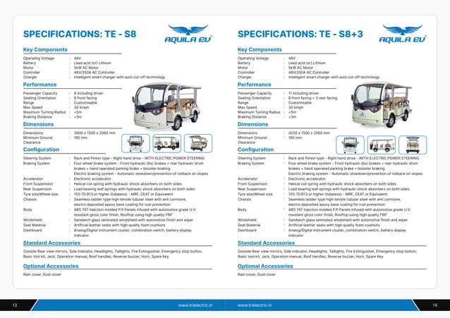 Tri Electric Aquila EV Product Brouchure | PDF | Auto Parts | Automotive