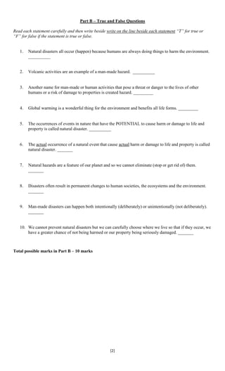 Tri-Weekly Test on Hazards and Disasters.docx