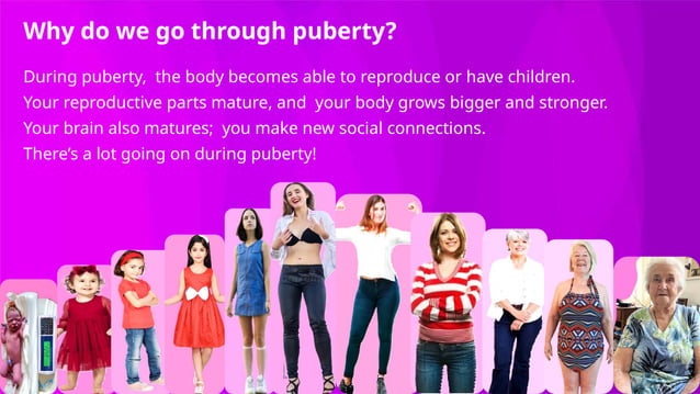 Puberty for girls Puberty is the time when kids grow into young adults ...