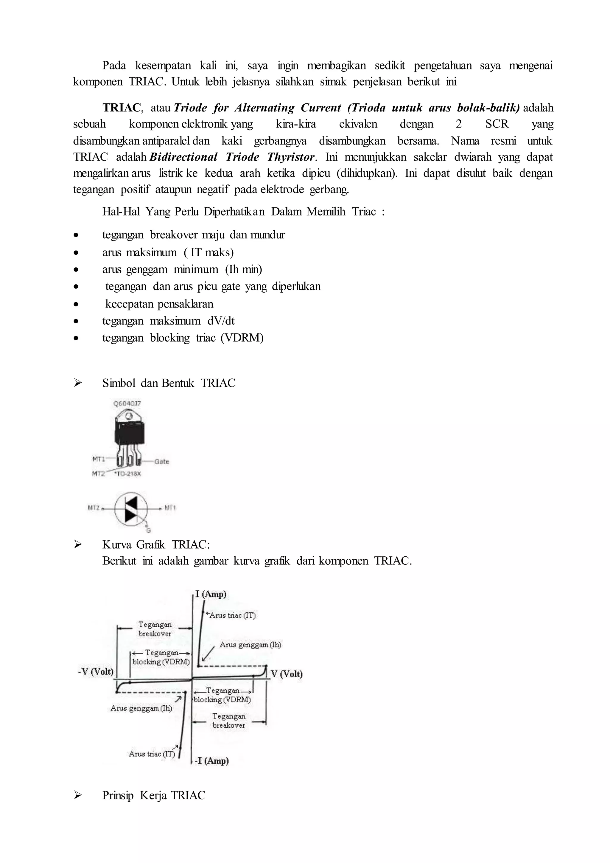 Pengertian, Kurva, dan Karakteristik TRIAC | DOCX