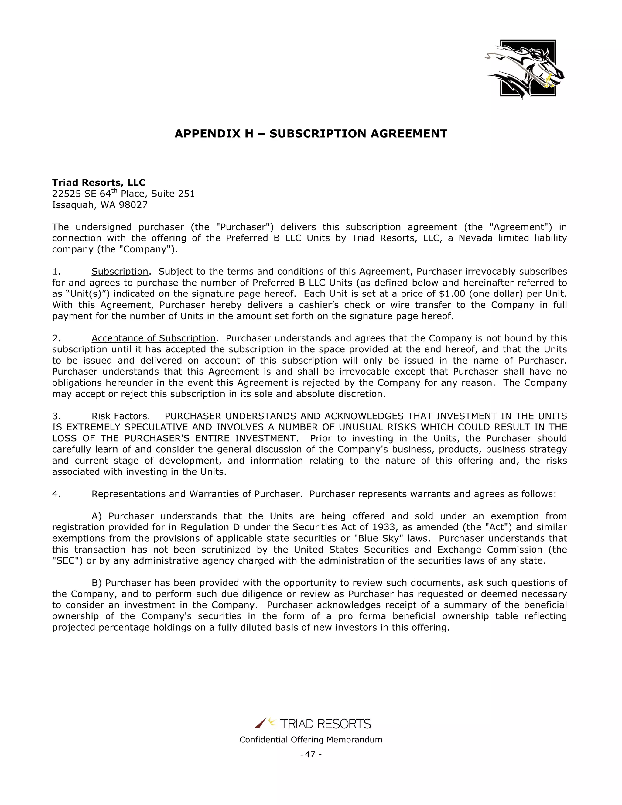 Triad Resorts Offering Memo 2009 | PDF