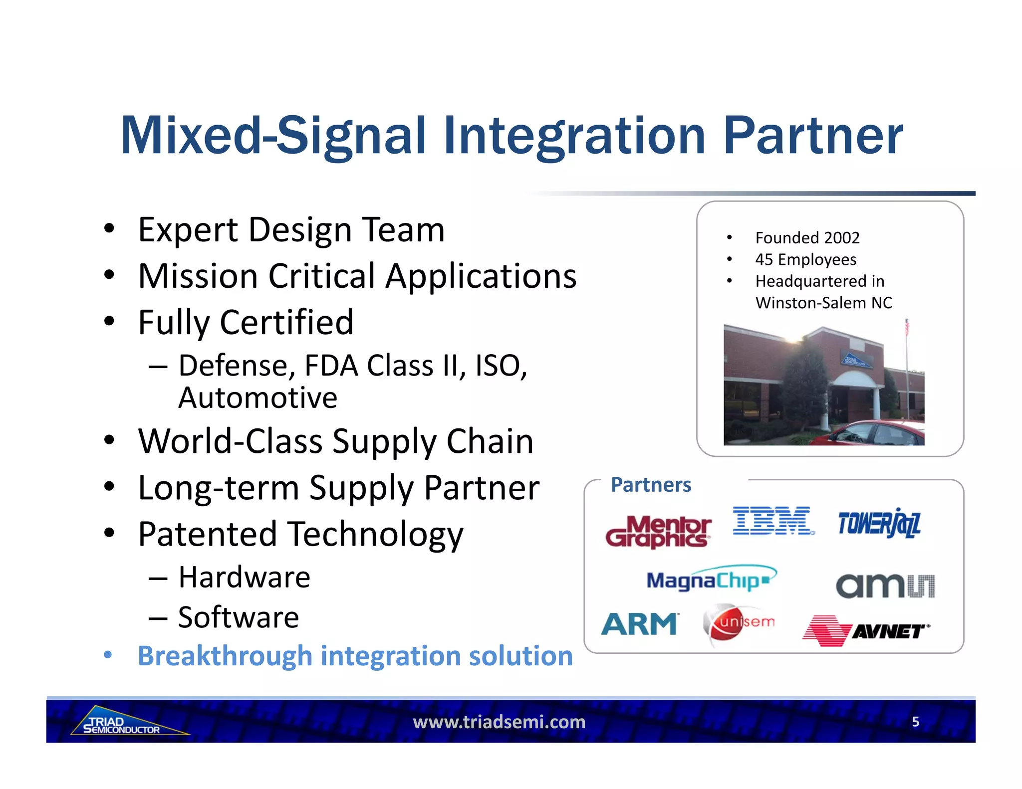 Triad Semiconductor Mixed Signal Integration Kick ASIC IESF Automotive ...