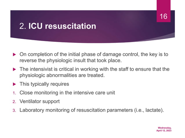 Triad of death, damage controle surgery.ppt | First Aid | Injuries