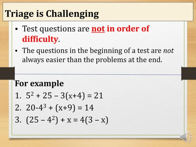 Test Taking Strategies - Triage - By Joey Lehrman | PPT