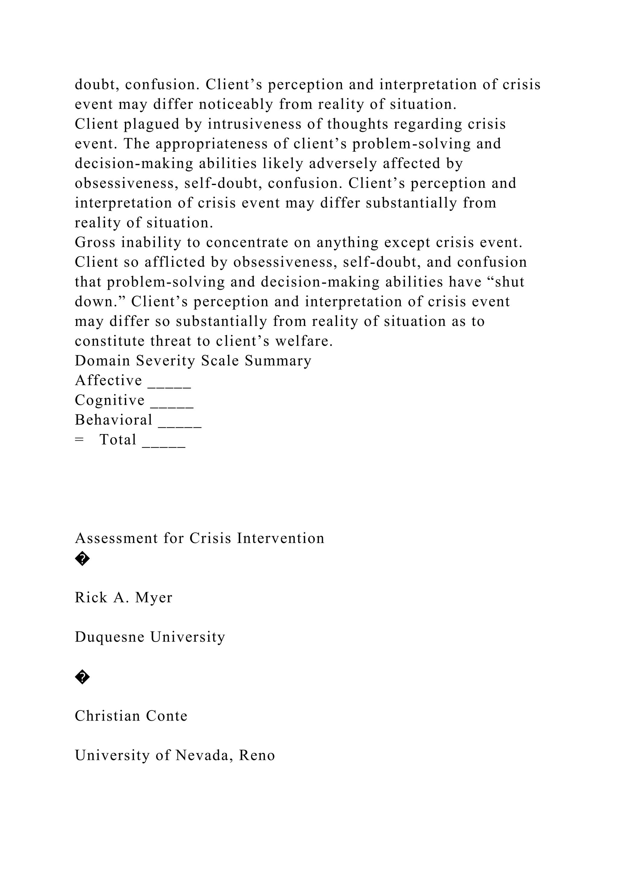 Triage Assessment Form Crisis Intervention © by R. A. Myer,.docx