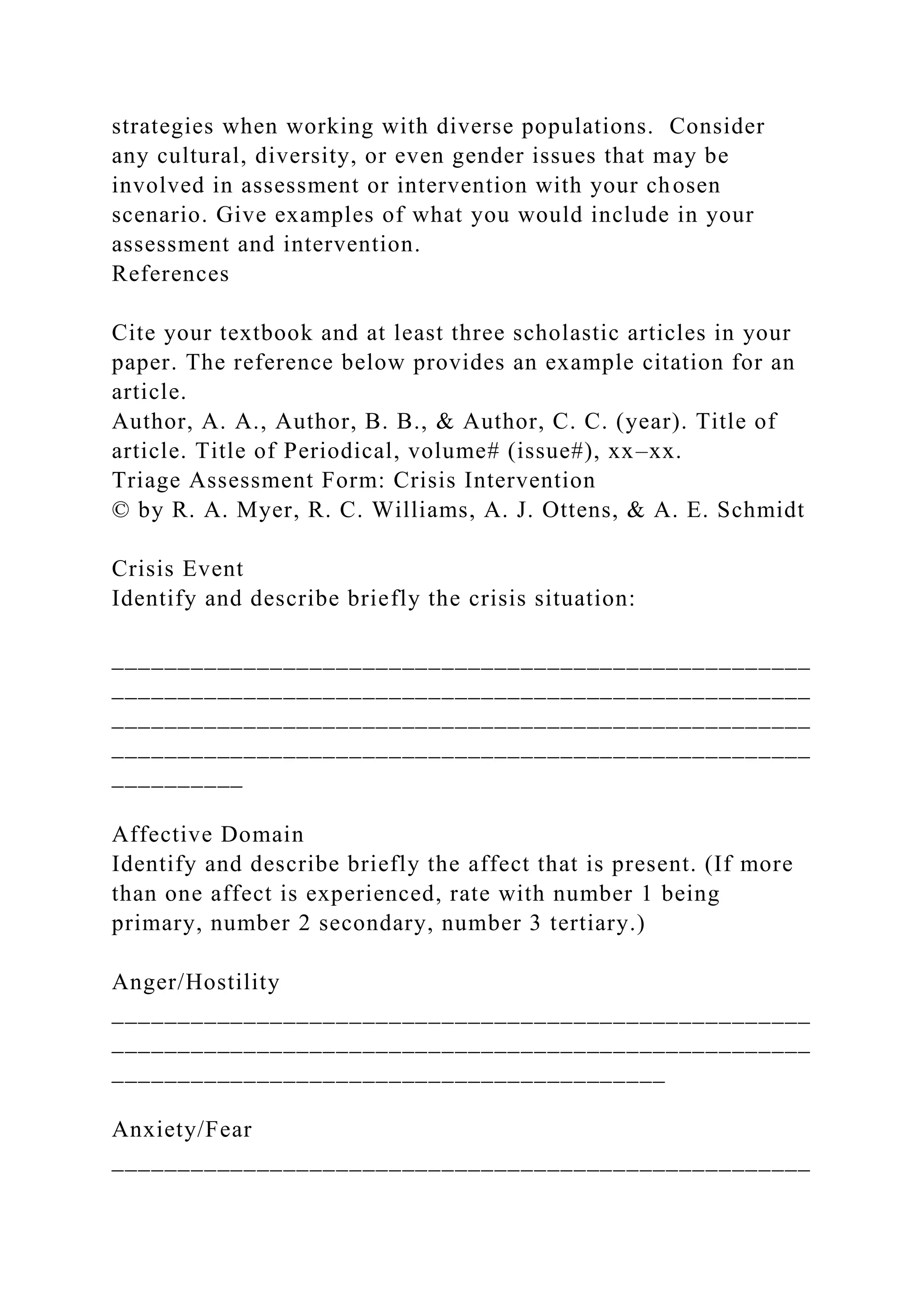 Triage Assessment Form Crisis Intervention © by R. A. Myer,.docx