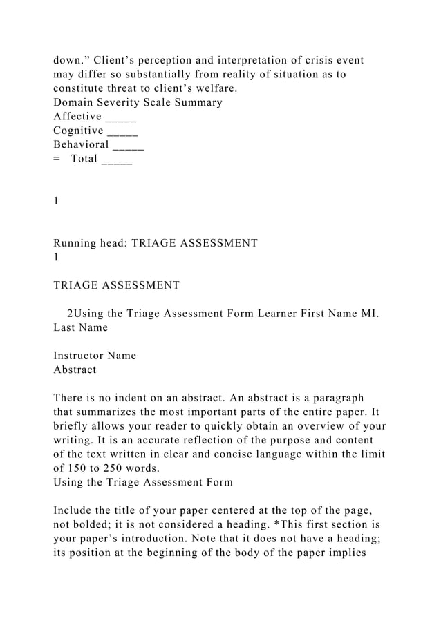 Triage Assessment Form Crisis Intervention © by R. A. Myer,.docx