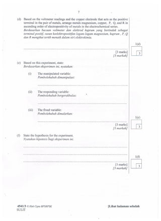 Trial Kimia sbp 2017 kertas 3 | PDF