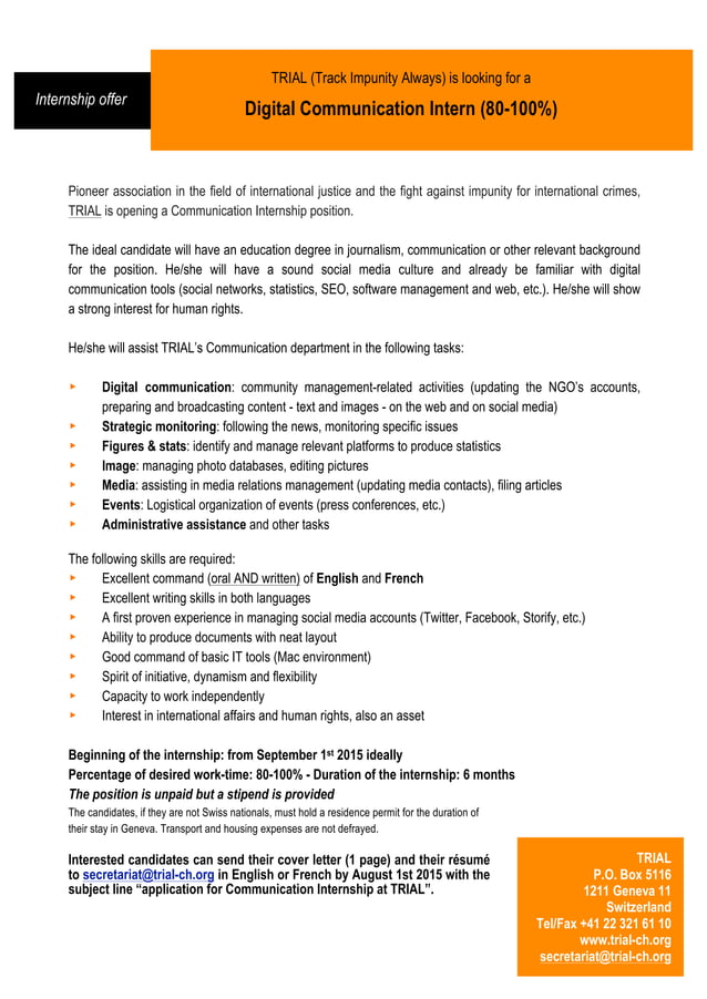 STAGE : Digital Communication intern au sein de l'organisation TRIAL | PDF