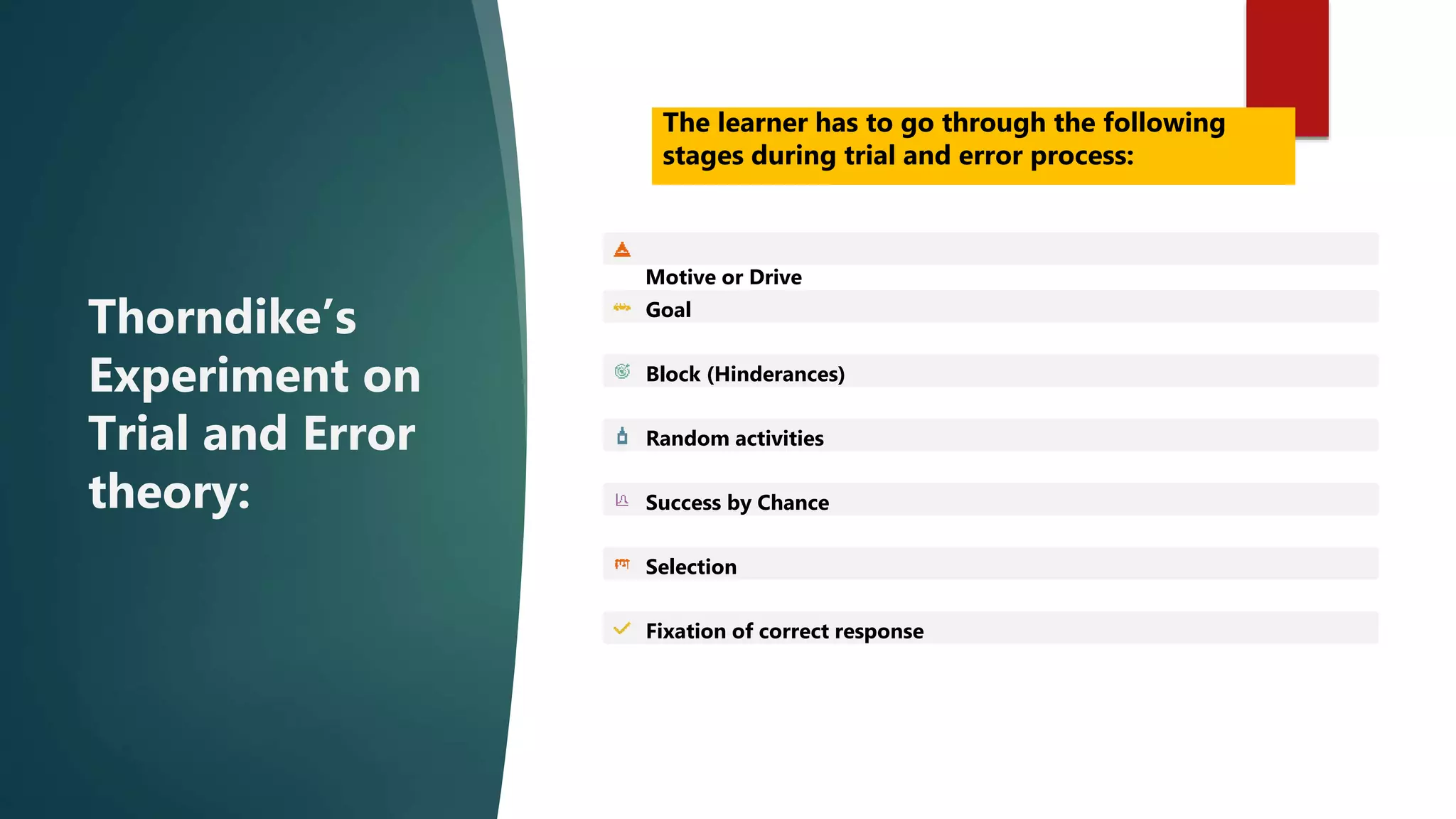 Thorndike's Trial and Error Learning Theory | PPTX