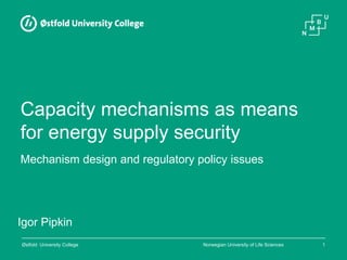 Capacity mechanisms as means for energy supply security (Mechanism ...