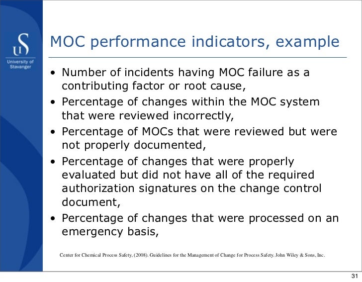 Designing management of change procedure to act as barriers to major