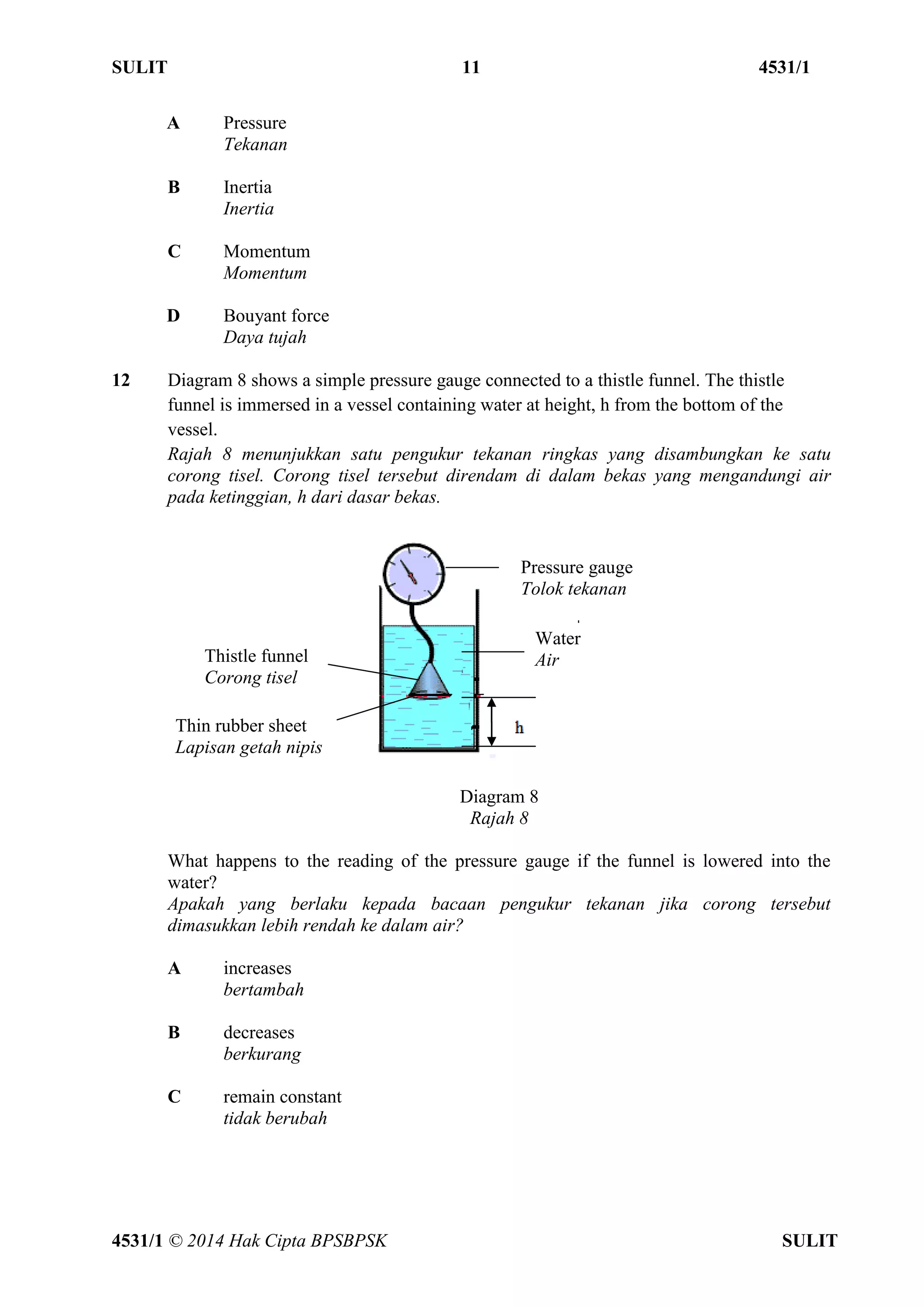 Trial sbp 2014 spm fizik k1 k2 k3 dan skema | PDF