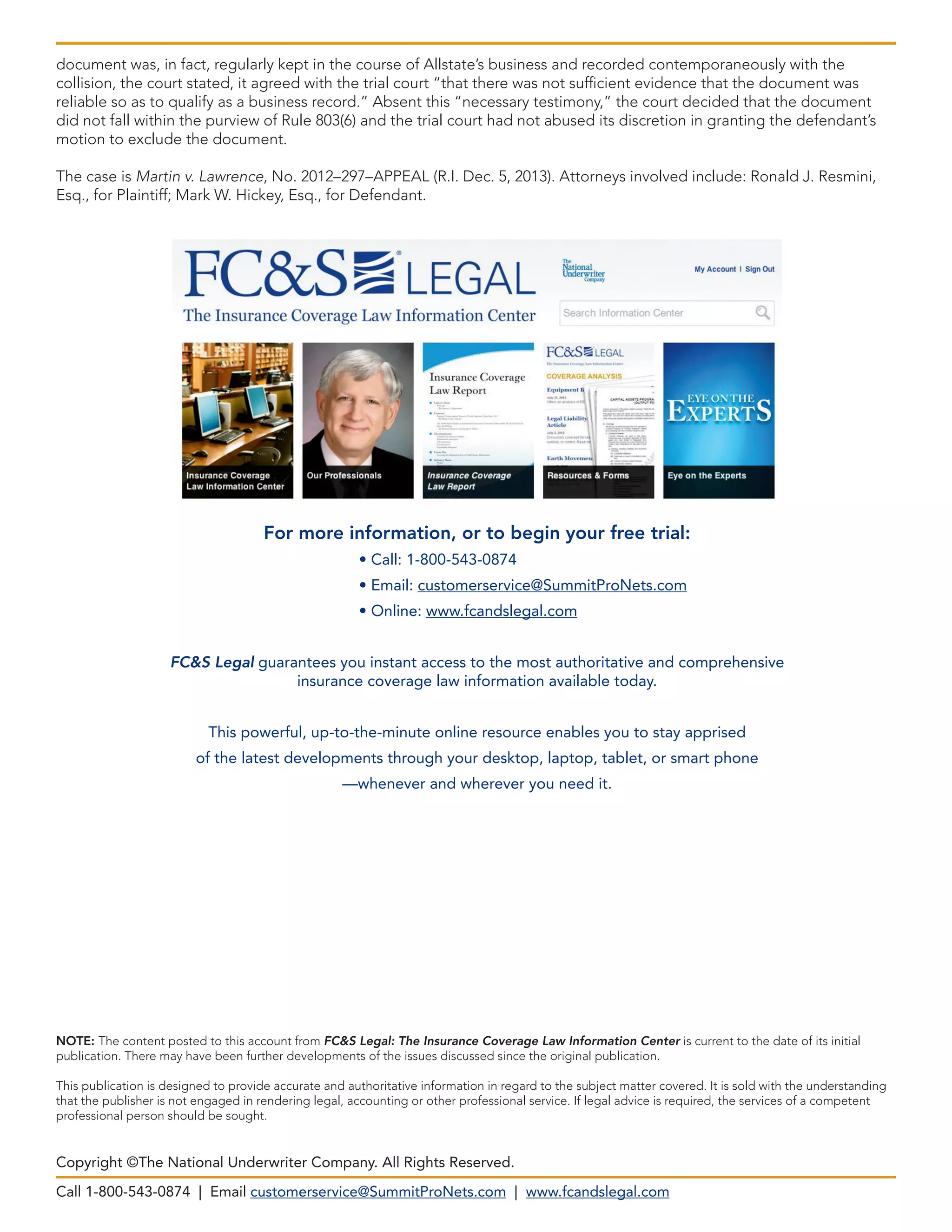 Trial Strategy: A Proof of Loss, and the Business Records Exception to ...