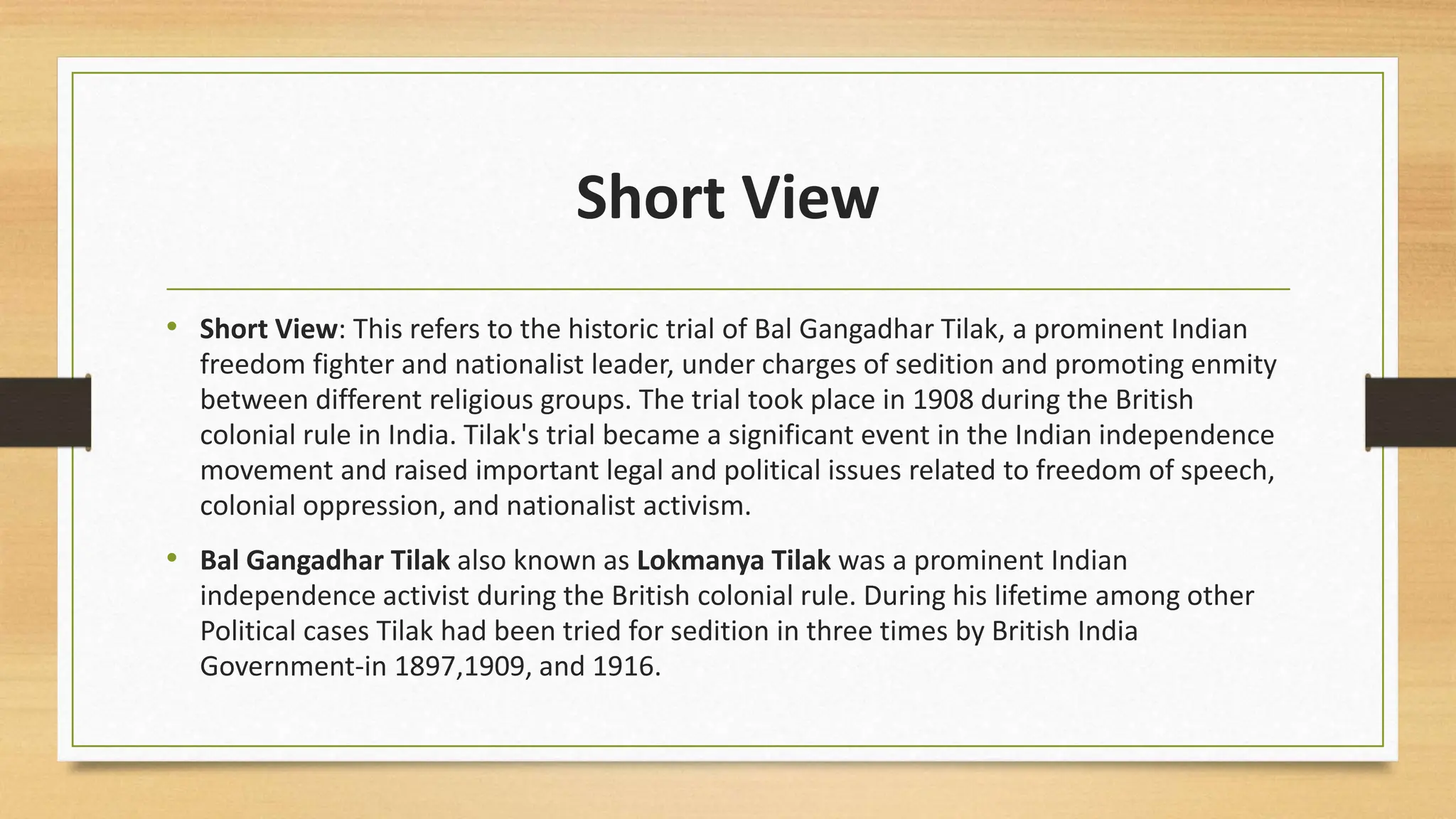 Trial Tilak t 1897,1909, and 1916 sedition | PPTX