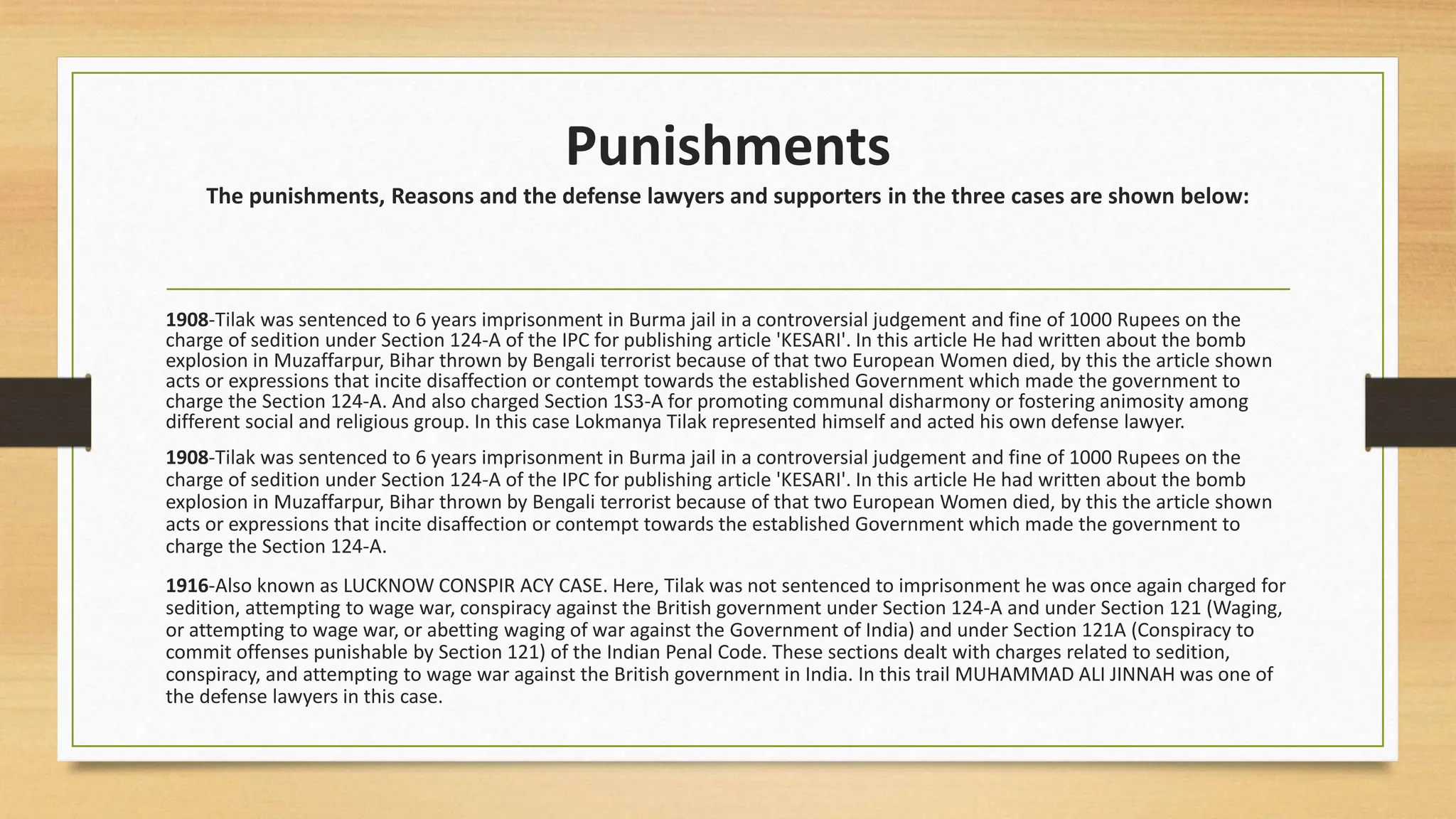 Trial Tilak t 1897,1909, and 1916 sedition | PPTX