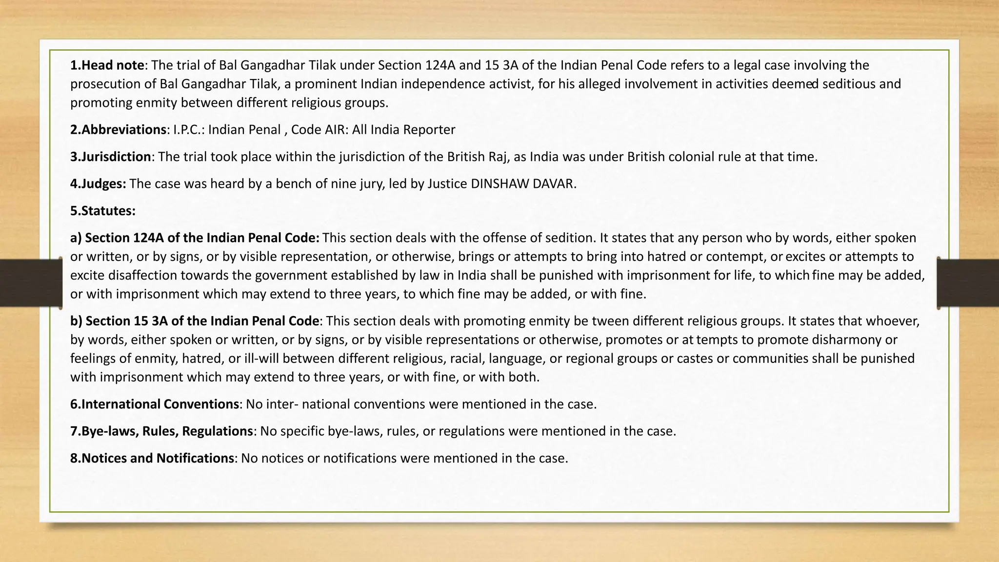 Trial Tilak t 1897,1909, and 1916 sedition | PPTX